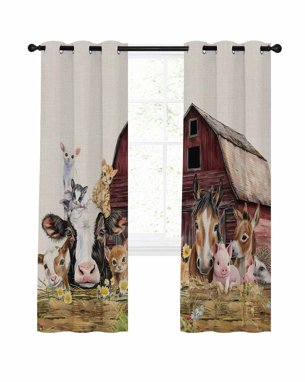 Farm Cow Pig Blackout Curtains, Light Blocking Print Window Curtains ...