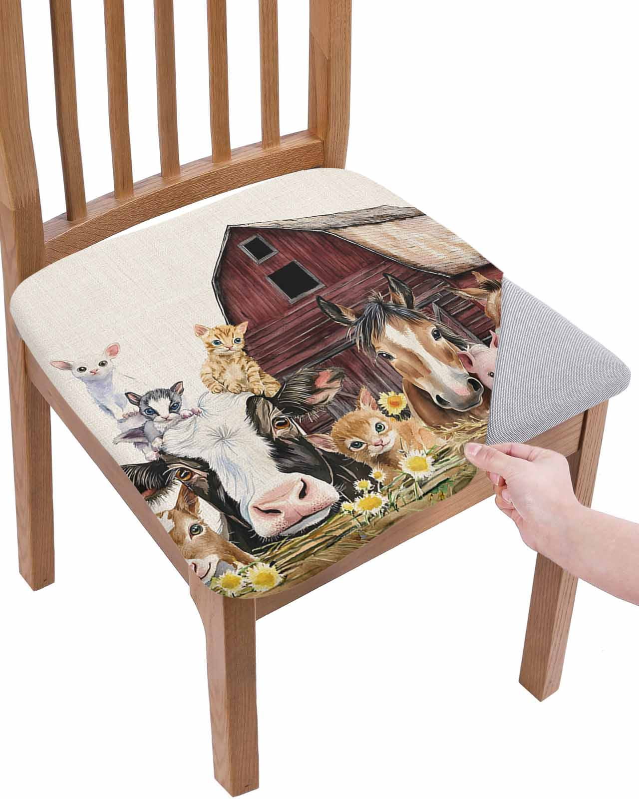 Farm Cow Pig Chair Seat Covers for Dining Room Stretch Chair Seat ...