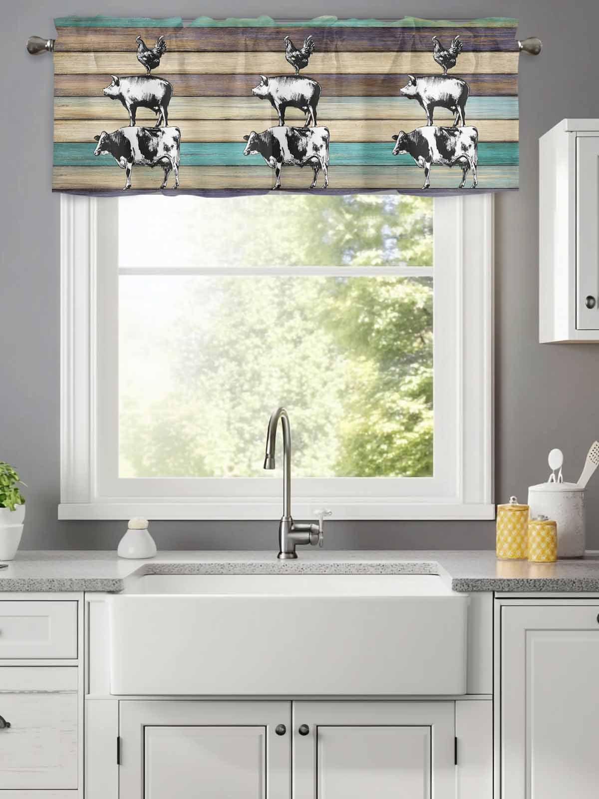 Farm Cow Pig Chicken Valances for Windows,Rod Pocket Valance for ...