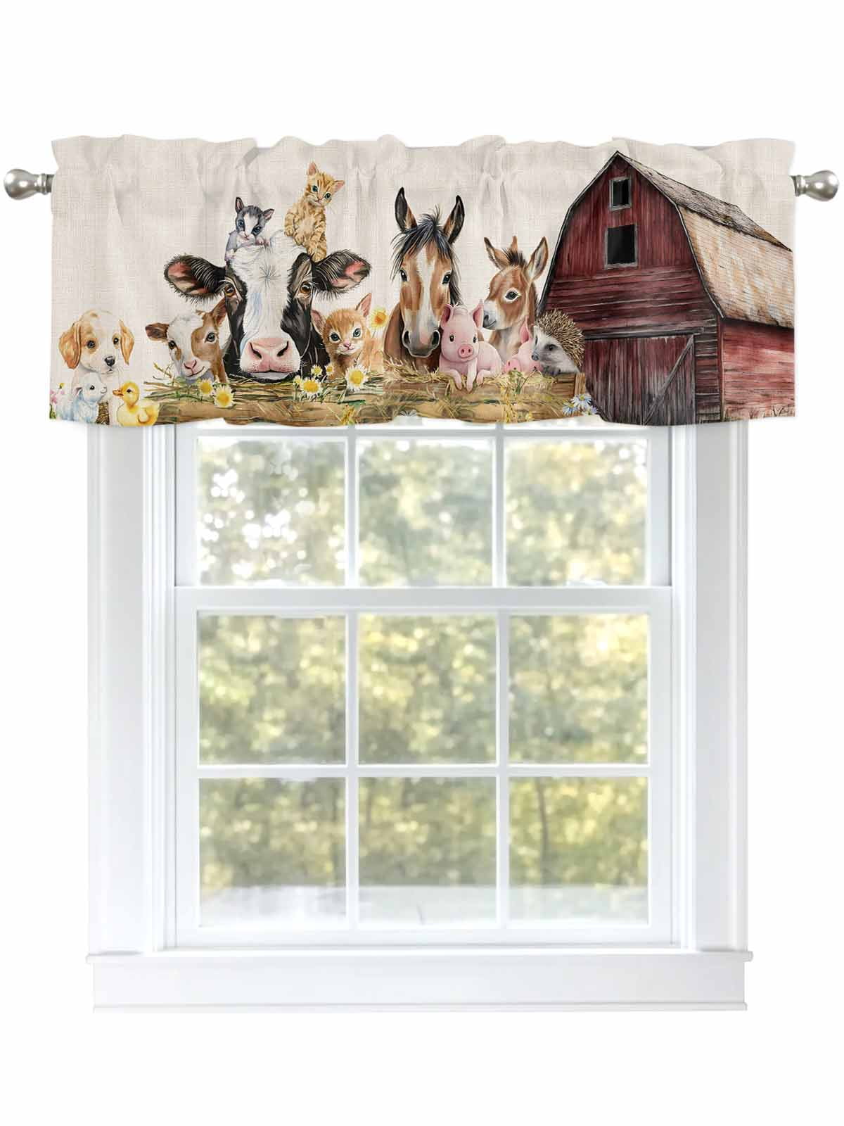 Farm Cow Pig Curtain Valances for Windows, Farmhouse Animals Retro ...