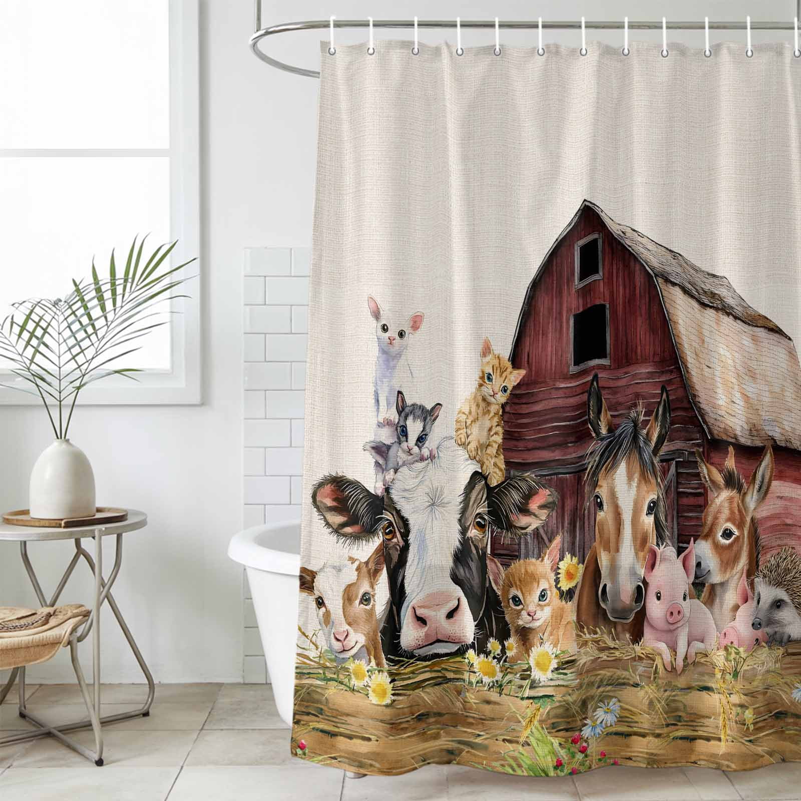 Farm Cow Pig Extra Long Shower Curtain Set, Waterproof Shower Curtains ...