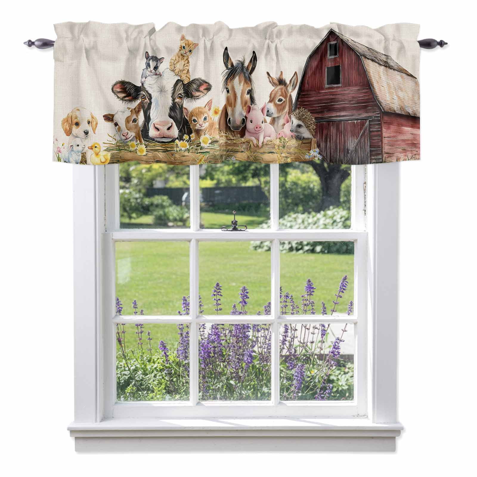 Farm Cow Pig Kitchen Curtain Valances for Windows Farmhouse Short ...