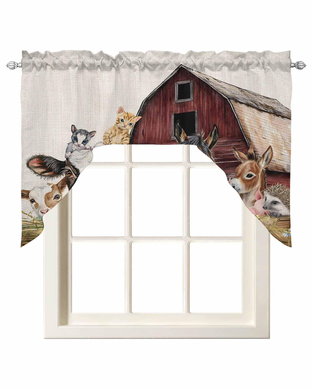 Farm Cow Pig Kitchen Curtains Swag Valance for Windows/Bathroom/Cafe ...