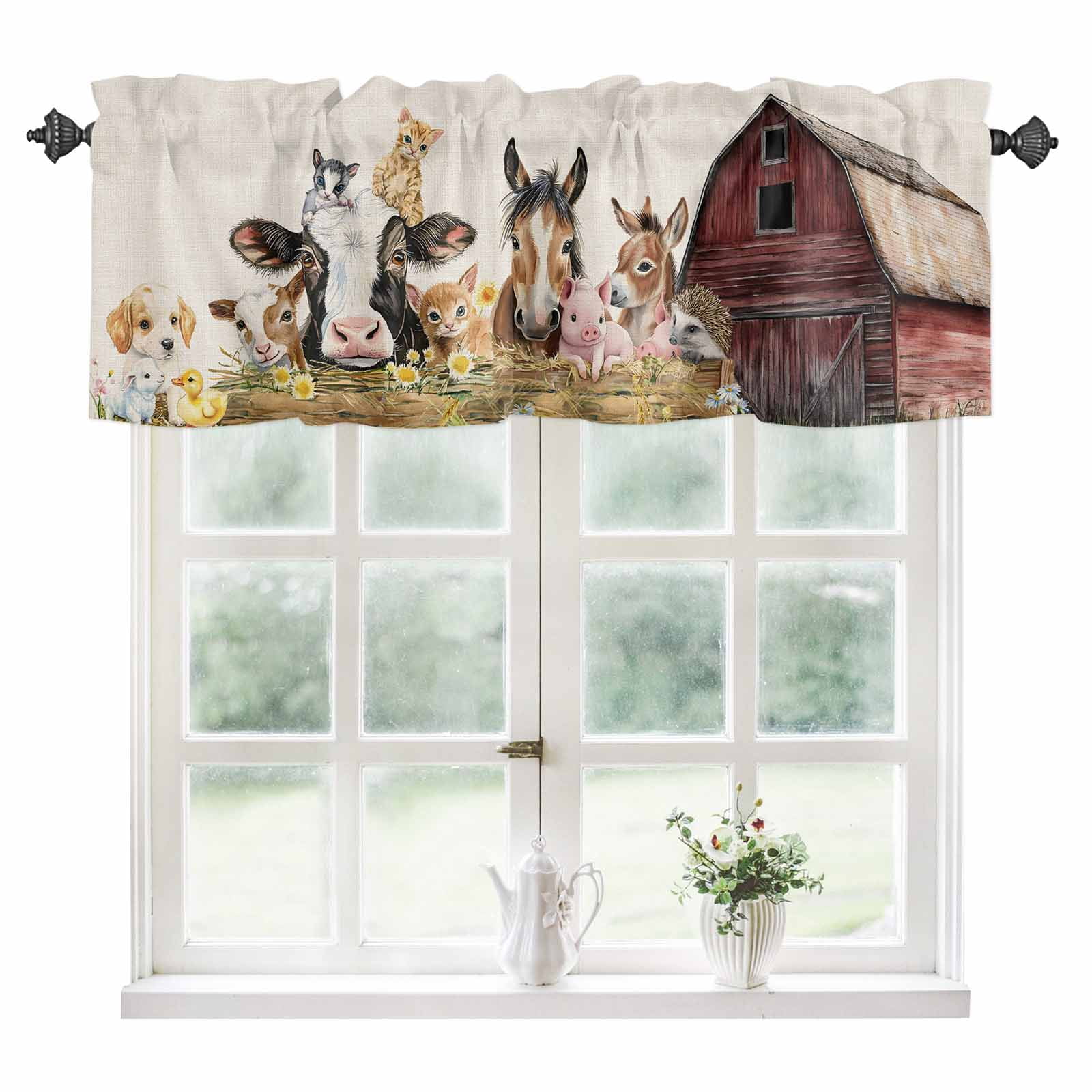 Farm Cow Pig Kitchen Valances for Windows 60x18 Inch Kitchen Curtains ...