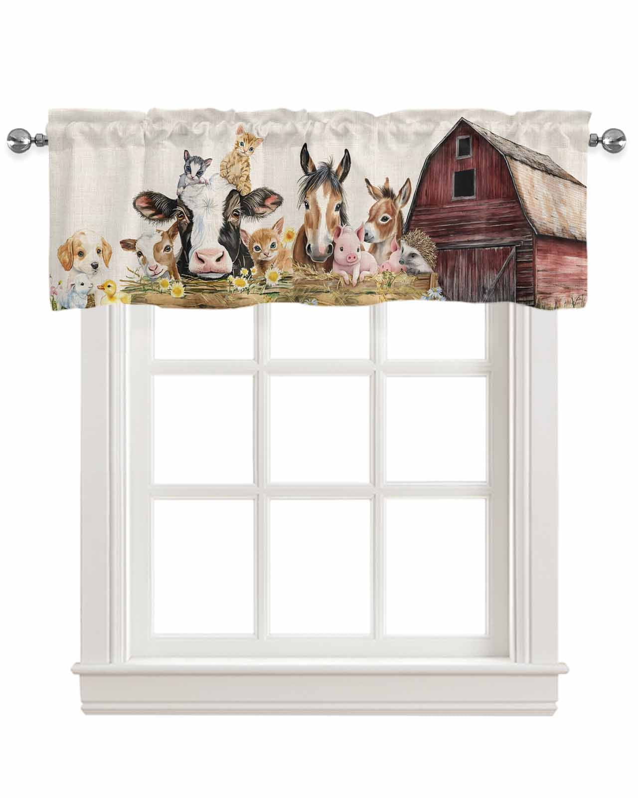 Farm Cow Pig Kitchen Valances for Windows Farmhouse Linen Window ...