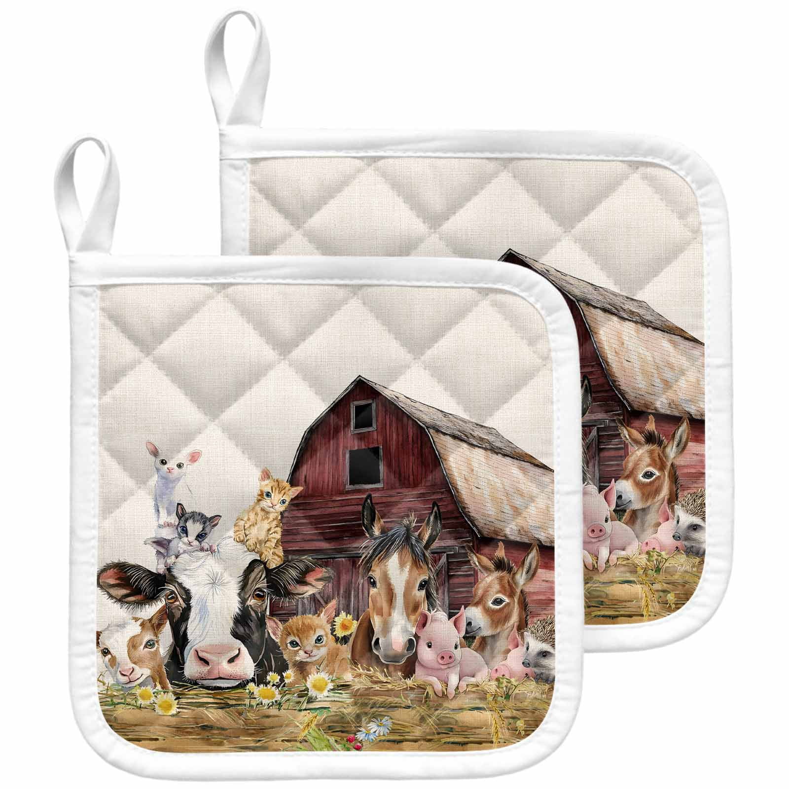 Farm Cow Pig Pot Holders for Kitchen Heatproof Potholder, 2 Pack ...