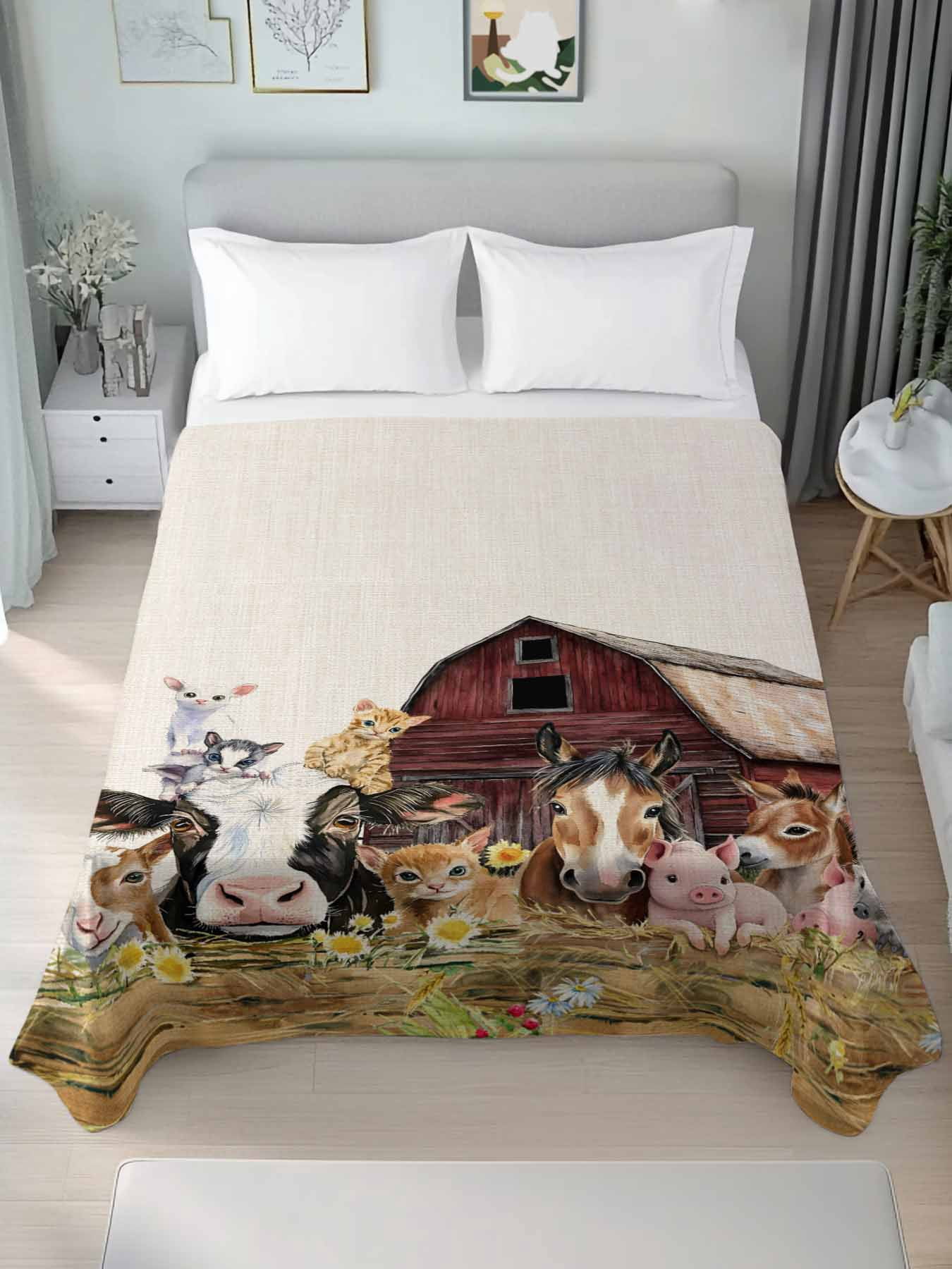 Farm Cow Pig Queen Size Flat Sheet, Wrinkleproof & Fadeproof Cooling ...