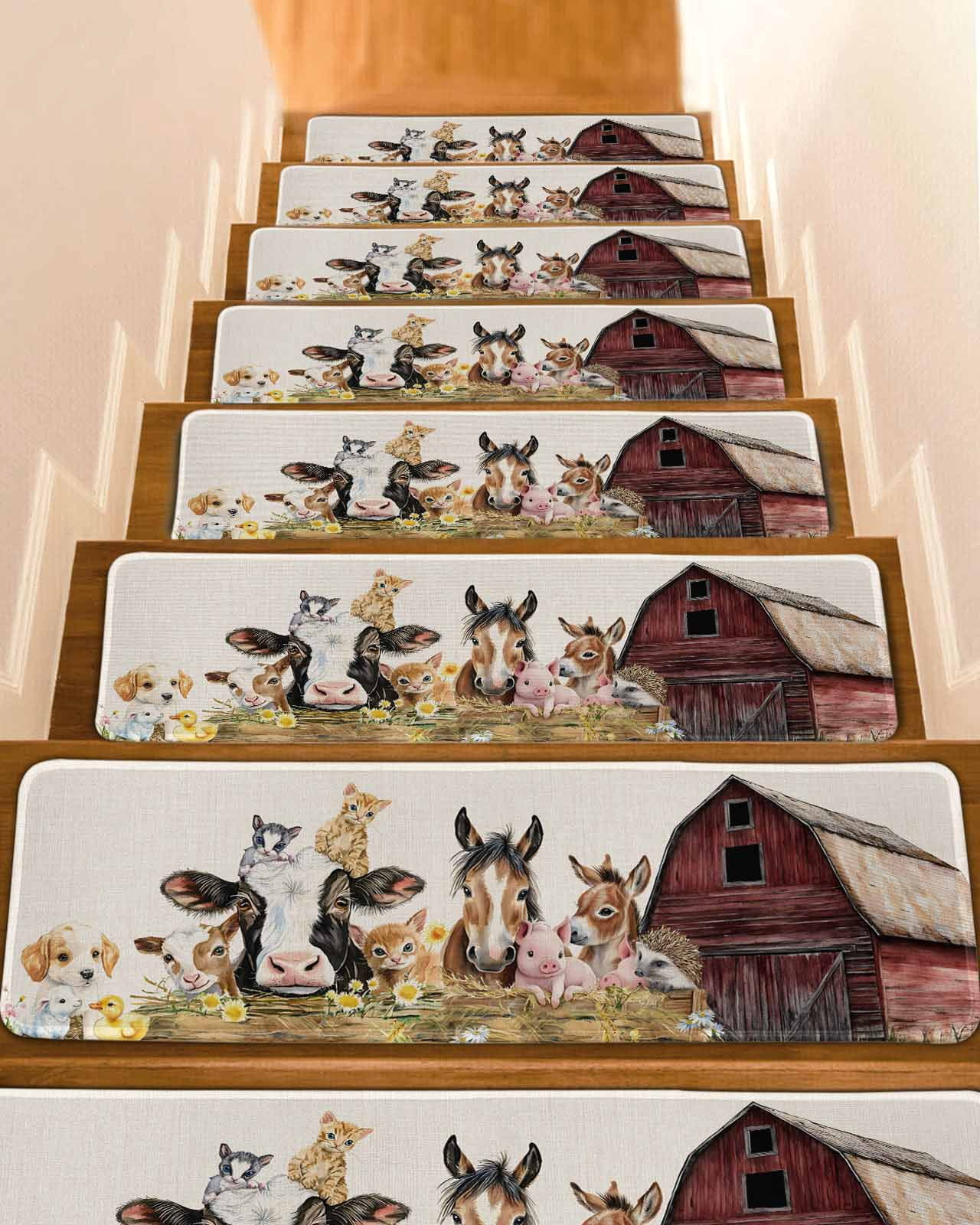 Farm Cow Pig Stair Treads for Wooden Steps Indoor Runner Rug Carpet ...