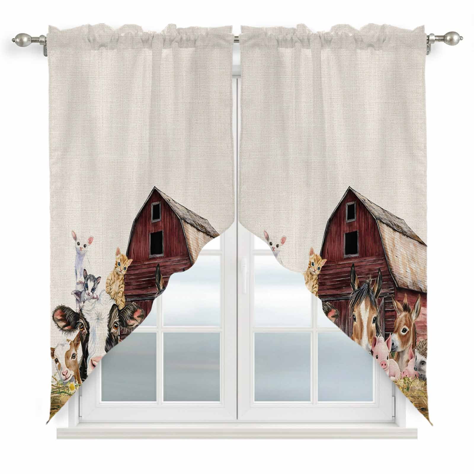 Farm Cow Pig Swag Curtains Farmhouse Animals Retro Fench Wood Bran Swag ...