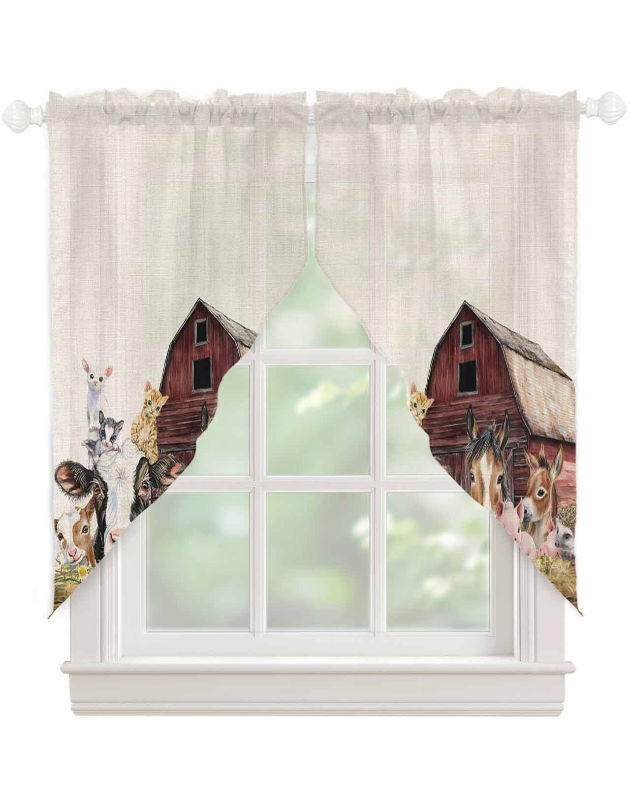 Farm Cow Pig Swag Valances for Windows, Farmhouse Animals Retro Fench ...