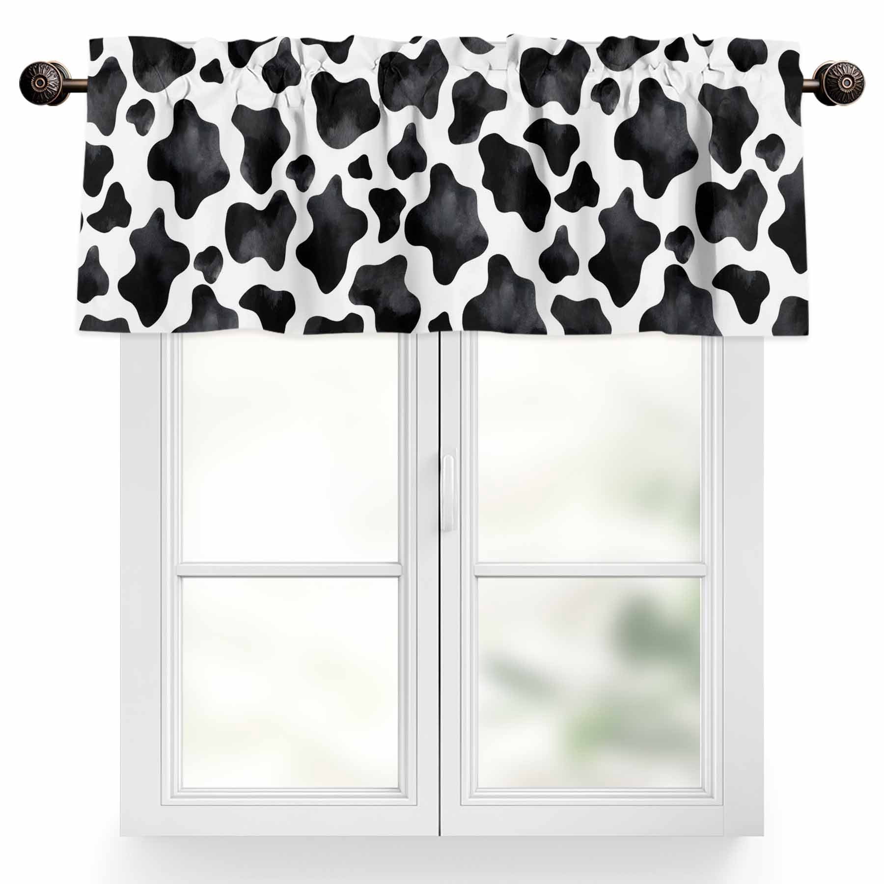 Farm Cow Print Valances for Windows Country Black and White Cowhide ...