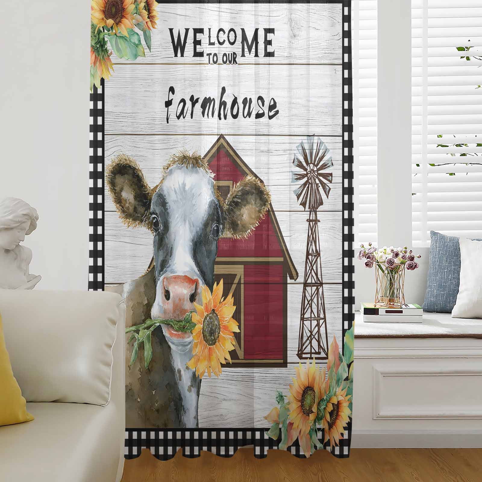 Farm Cow Semi Sheer Curtains Drapes for Living Room,Bedroom,French ...