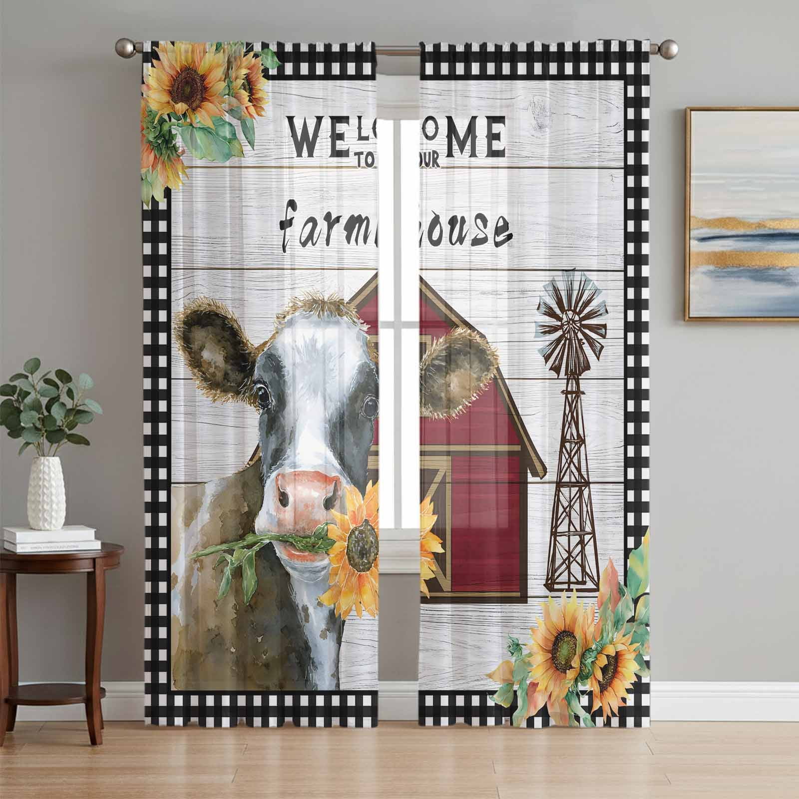 Farm Cow Sheer Curtains 63 Inch Length 2 Panels Set, Country Cabin Red ...