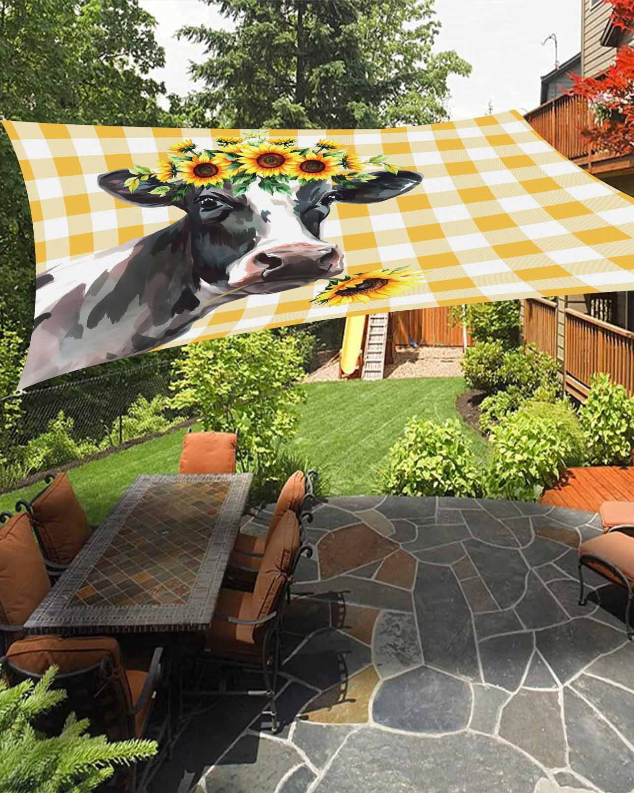 Farm Cow Sun Shade Sail 14'X18' Sunflower Yellow Plaid Watercolor ...