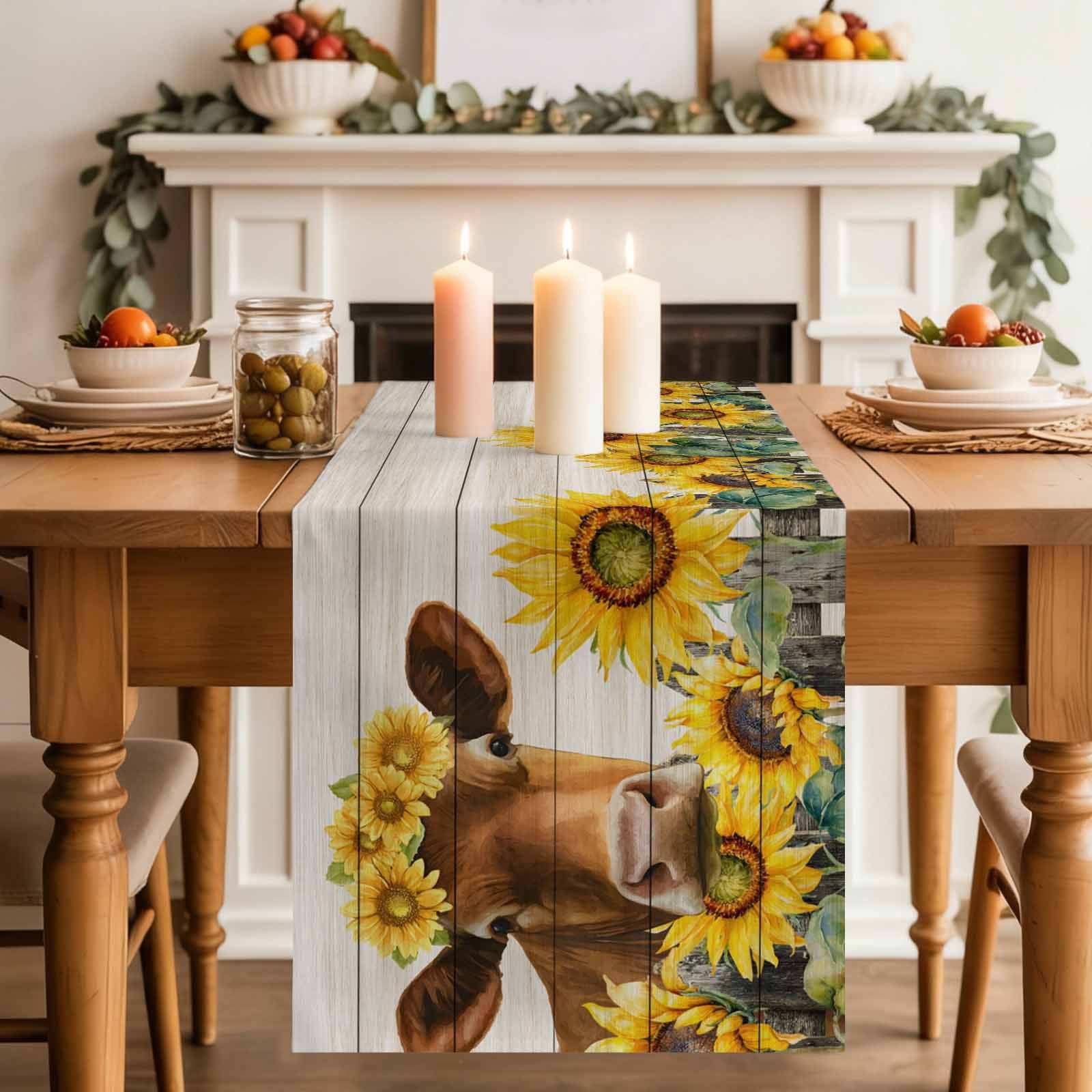 Farm Cow Sunflower Wood Fence Table Runner 70 Inches Long,Kitchen ...