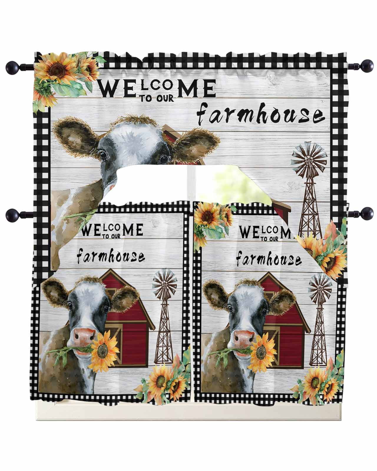 Farm Cow Swag Curtains for Living Room/Bedroom Windows, Country Cabin ...