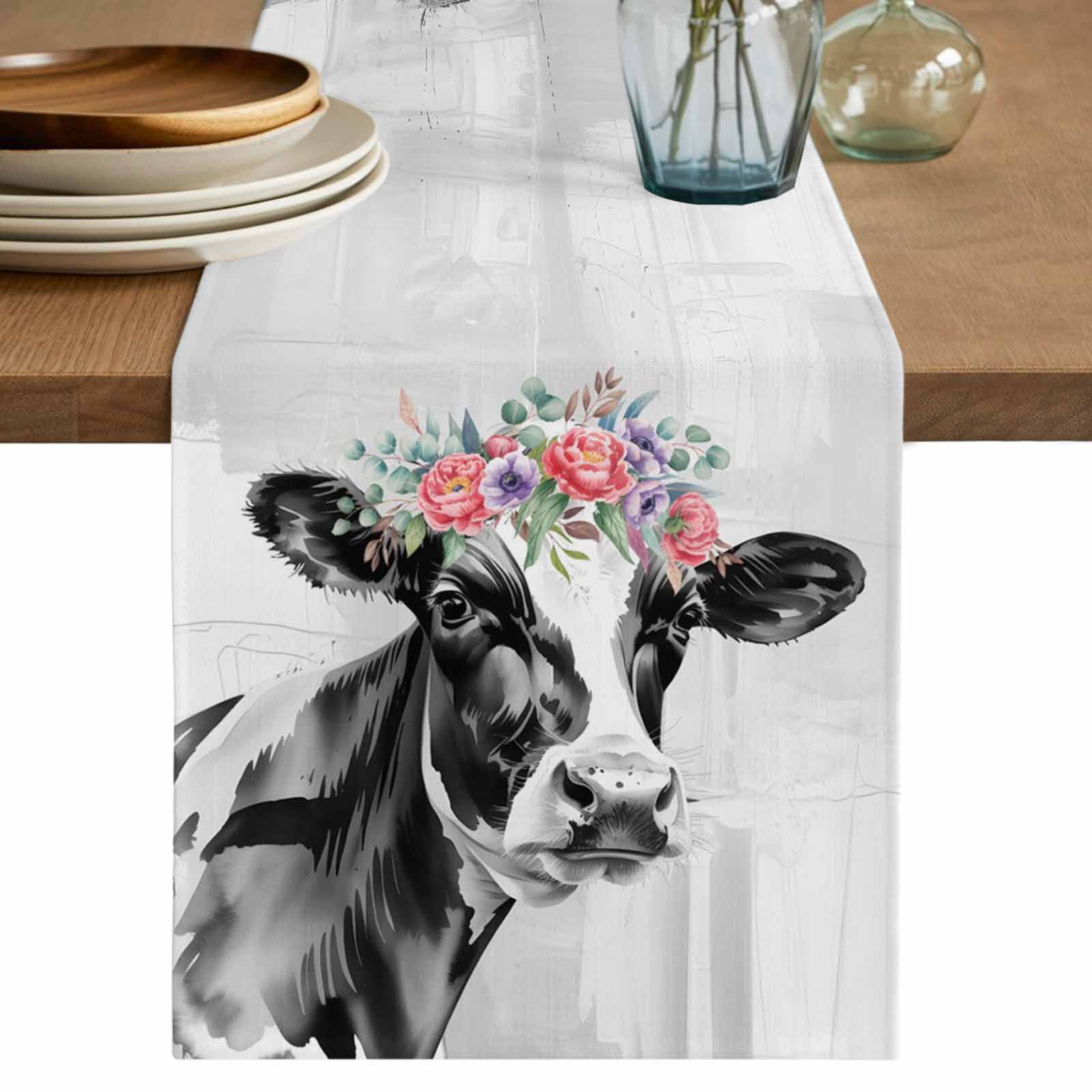 Farm Cow Table Runner 72 Inches, Farmhouse Retro Black White Animals ...