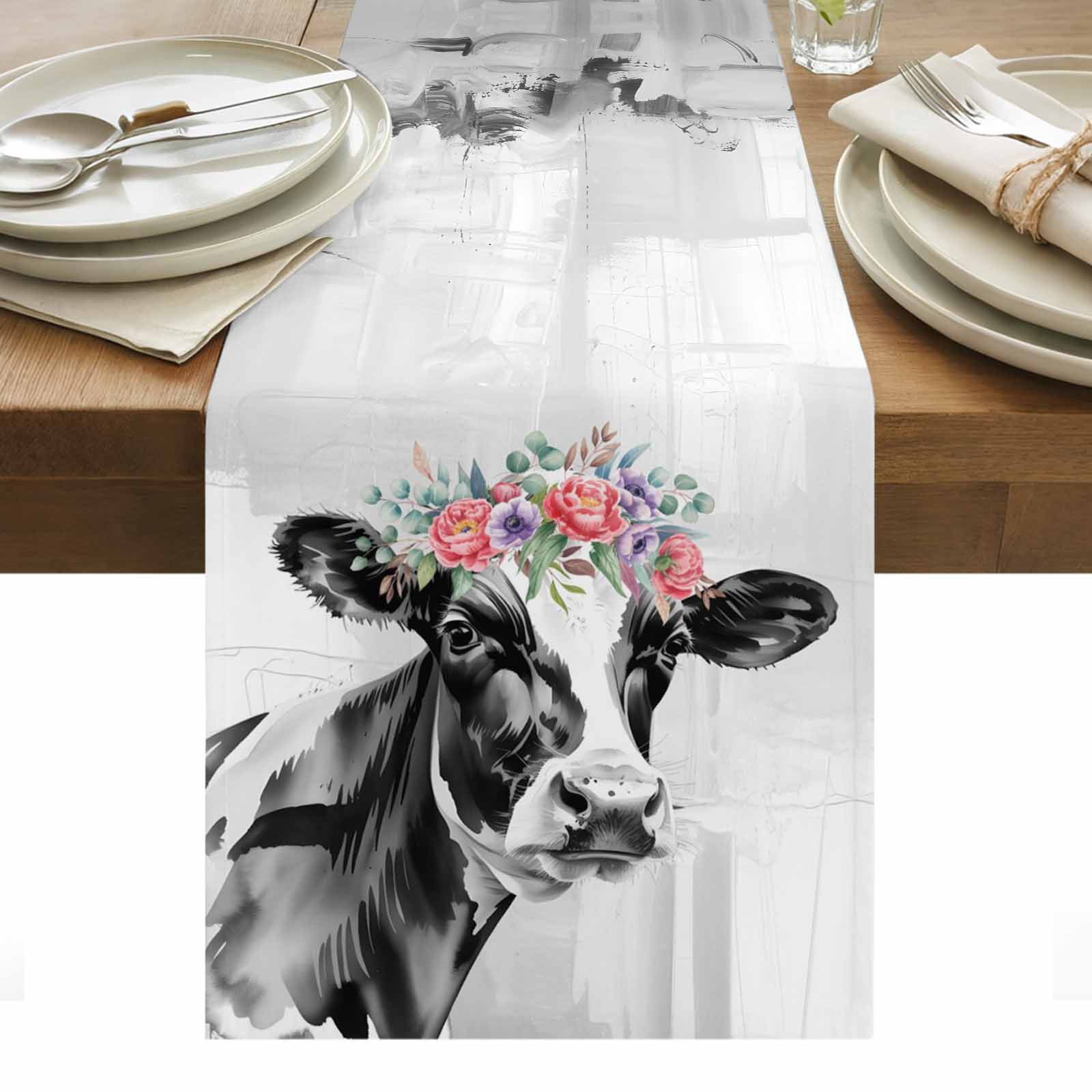 Farm Cow Table Runner - 90 Inch Long, Kitchen Dining Table Runner ...