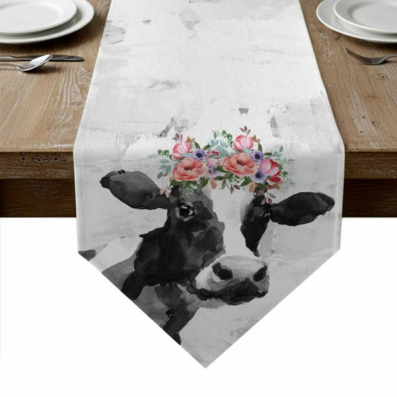 Farm Cow Table Runner Linen Burlap Table Runner 70 Inches Long ...