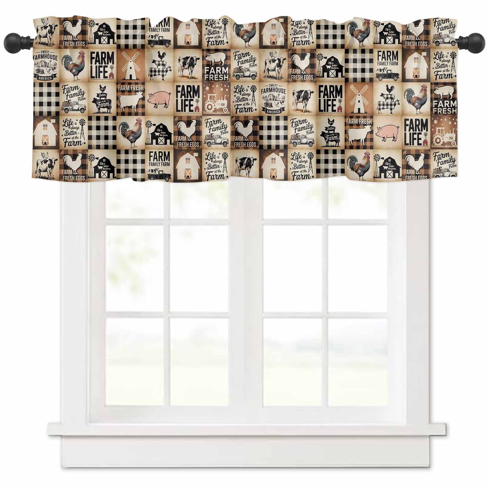 Farm Cow Valances for Windows Farmhouse Kitchen Curtains Valances Rod ...