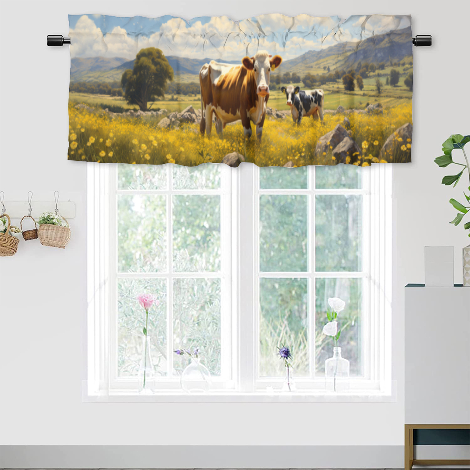 Farm Cow Window Curtain Valances Country Farm Animal Farmhouse Western ...