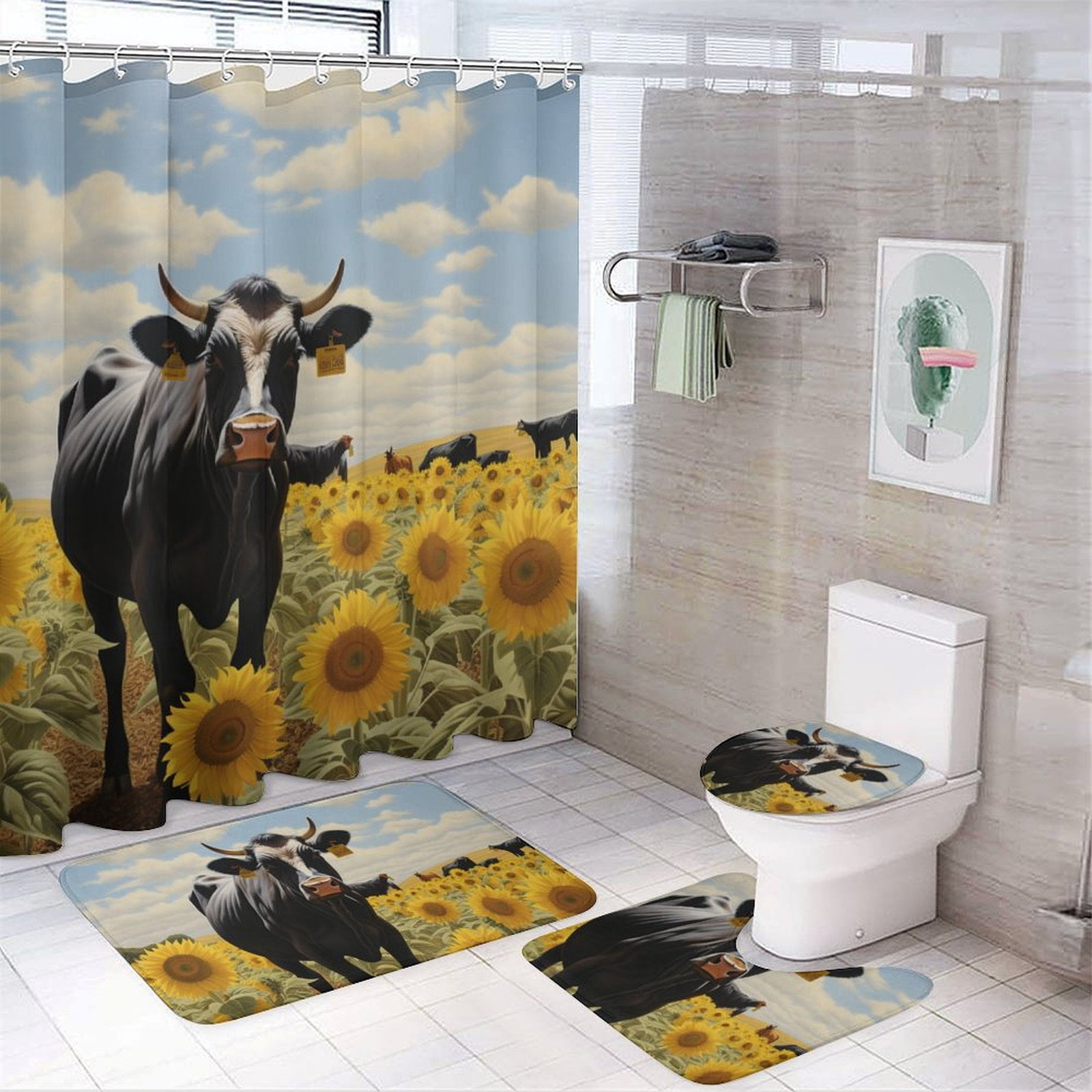 Farm Cows Bathroom Sets with Shower Curtain And Rugs, Incl with 12 ...