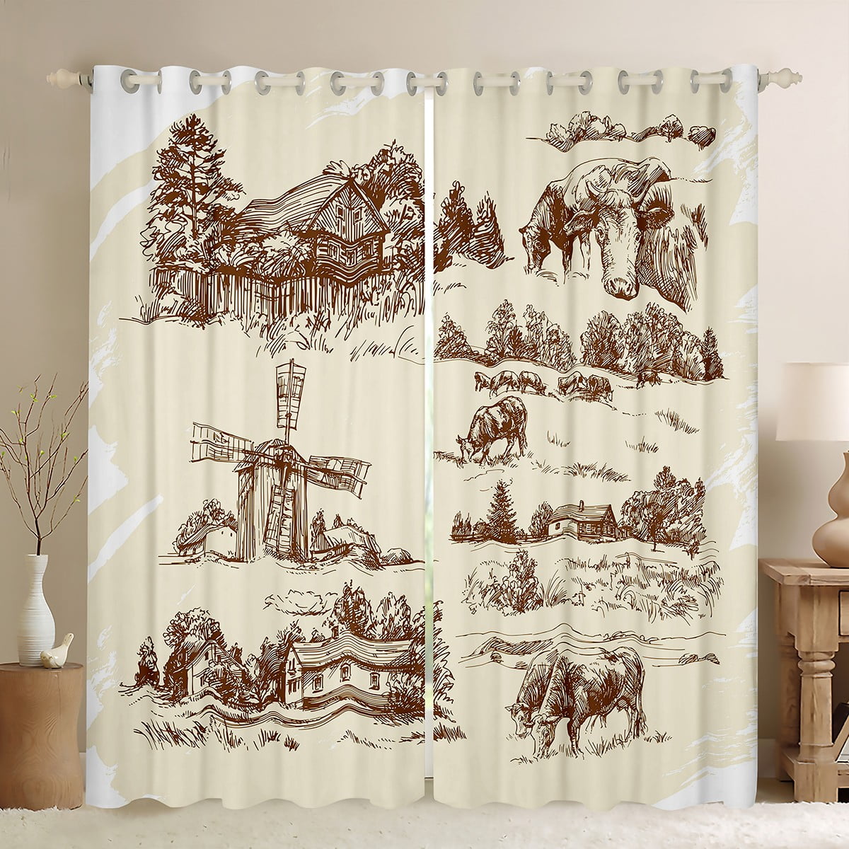Farm Cows Curtains 52"Wx84"L Western Rustic Farmhouse Window Curtains ...