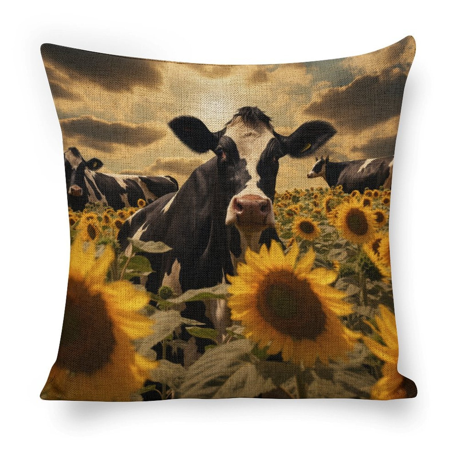 Farm Cows Outdoor Decorative Square Linen Cushion Cover for 16"x16 ...