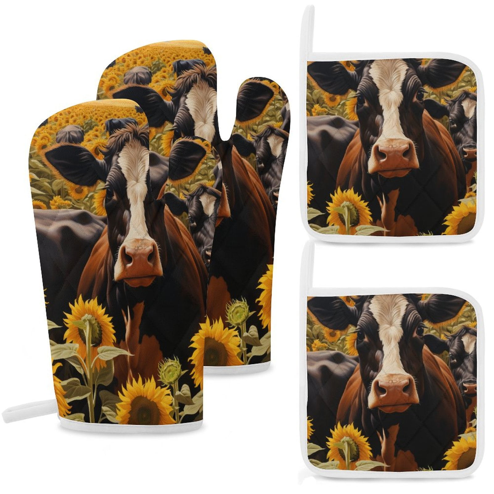 Farm Cows Oven Mitt And Pot Holder Set Oven Glove for Kitchen Baking ...