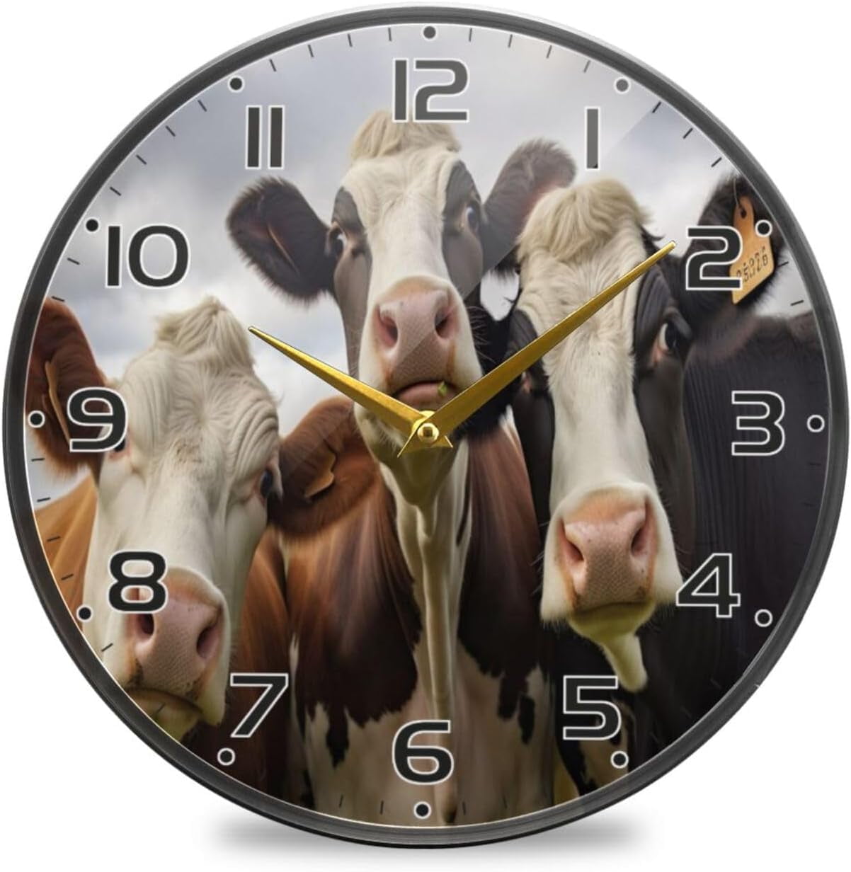 Farm Cows Wall Clock Round Silent Non Ticking Battery Operated Accurate ...