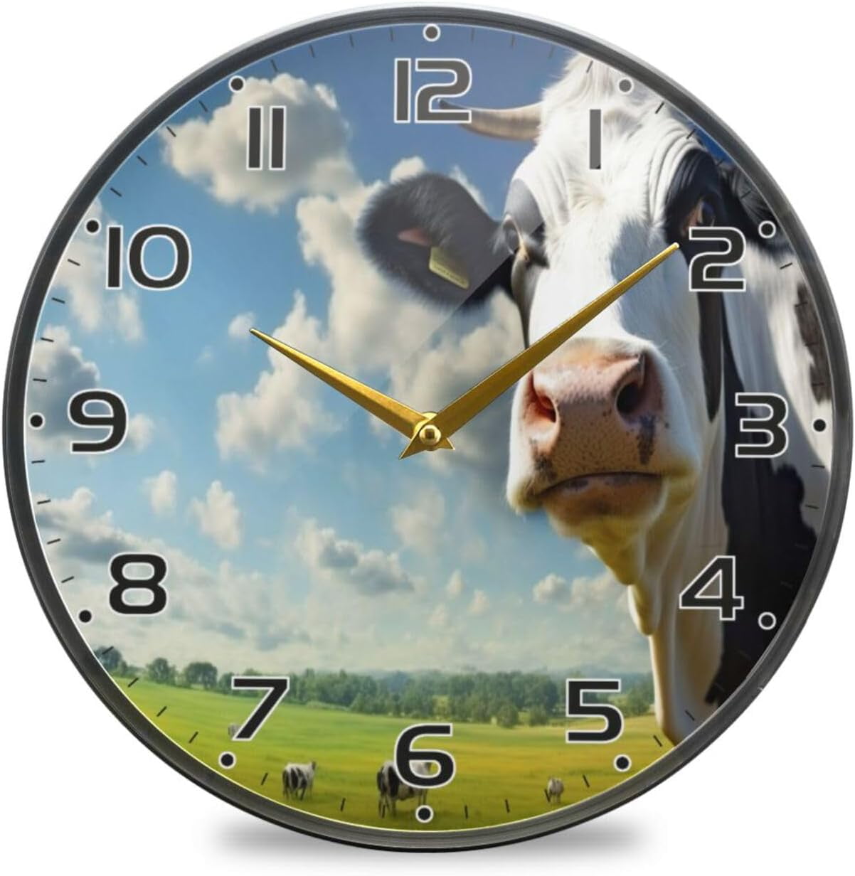 Farm Cows Wall Clock Round Silent Non Ticking Battery Operated Accurate ...