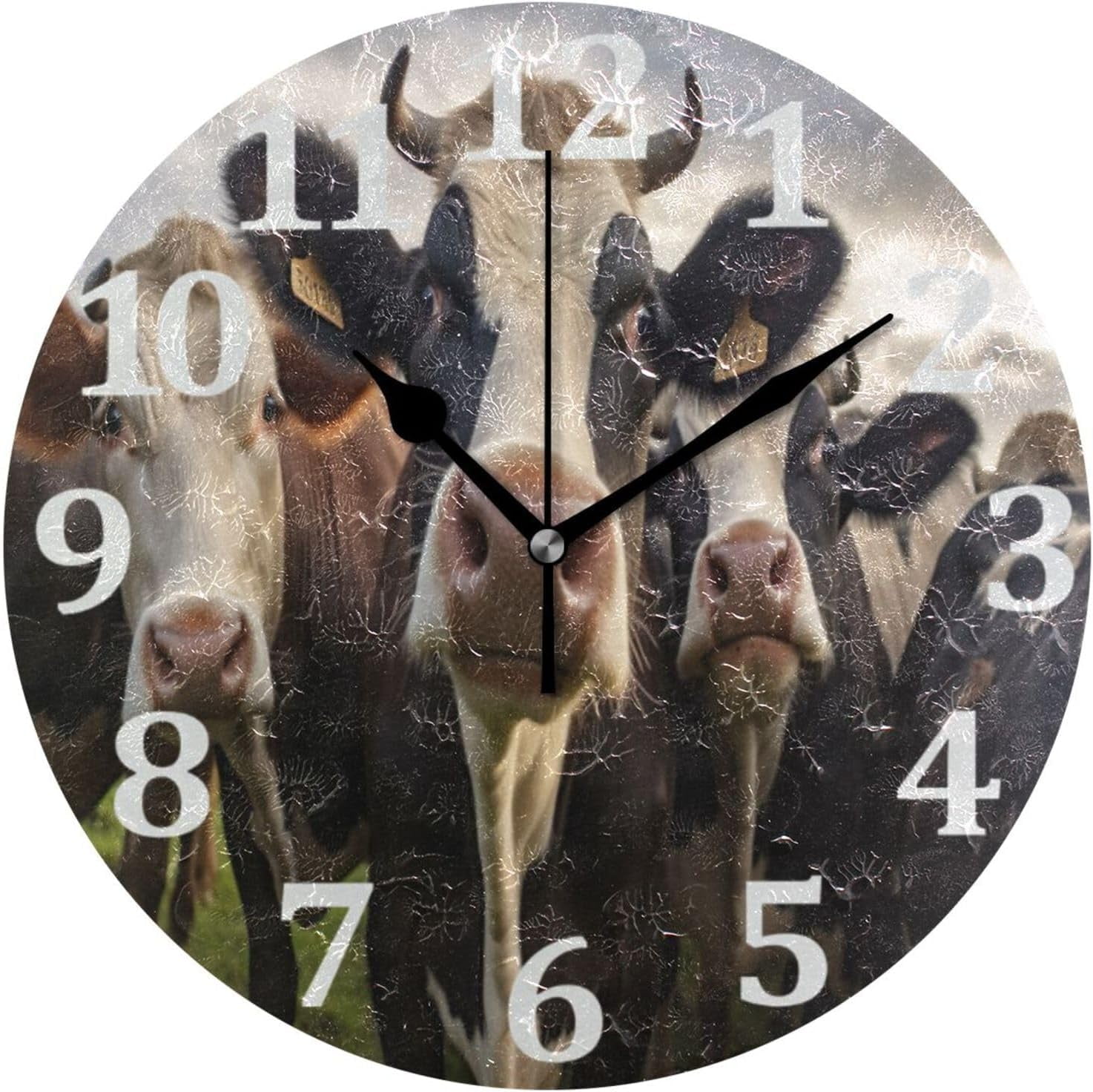 Farm Cows Wall Clock Round Vintage Silent Non Ticking Battery Operated ...