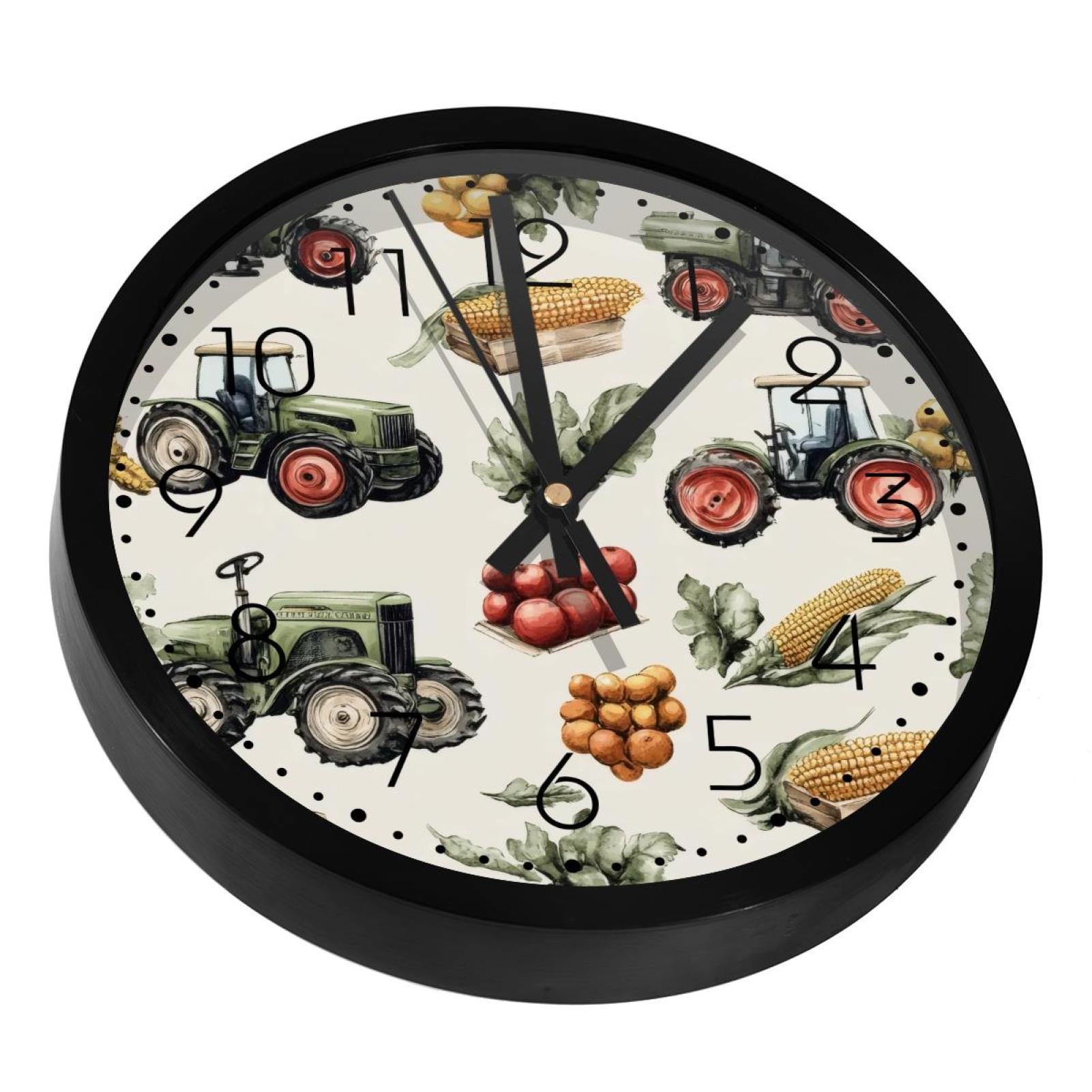 Farm Cron Crops and Tractors Silent Wall Clock, Non Ticking Battery ...