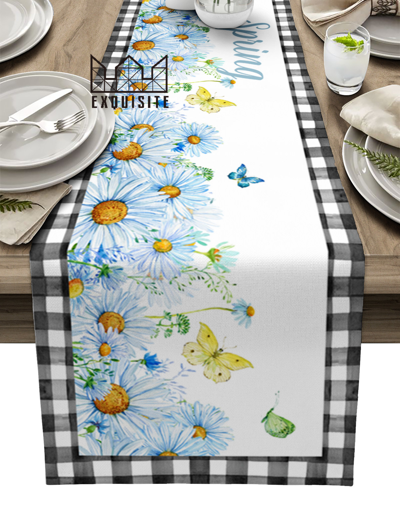 Farm Daisy Black And White Plaid Coffee Table r Dining Table r Wedding Table ration Dinning ...