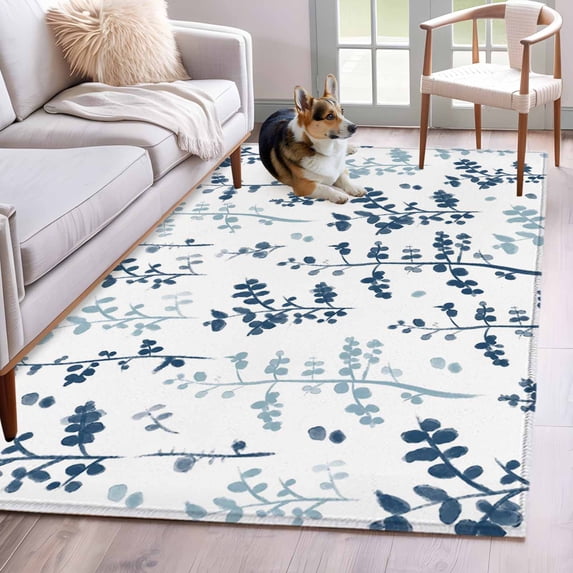 Farm Dark Blue Leaves Area Rugs 3x5 ft Country Style Plant Leaf Floral ...