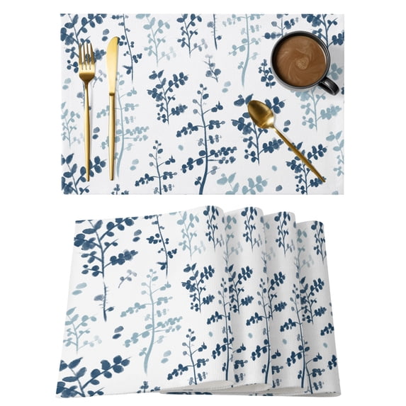Farm Dark Blue Leaves Cotton Linen Placemats Set of 2, Country Style ...