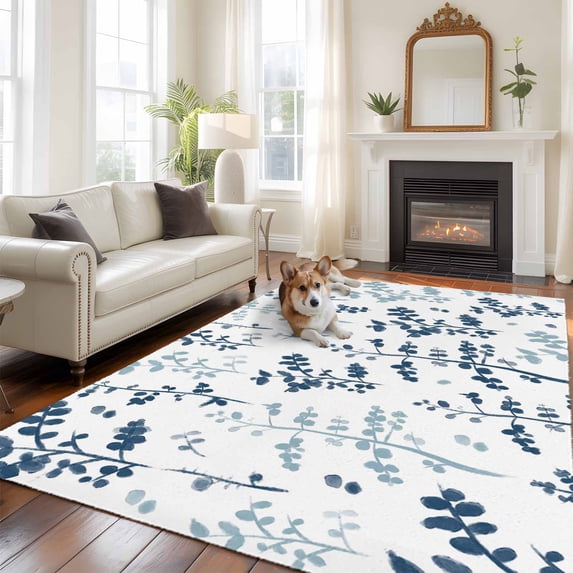 Farm Dark Blue Leaves Large Area Rugs 8x10 ft Country Style Plant Leaf ...