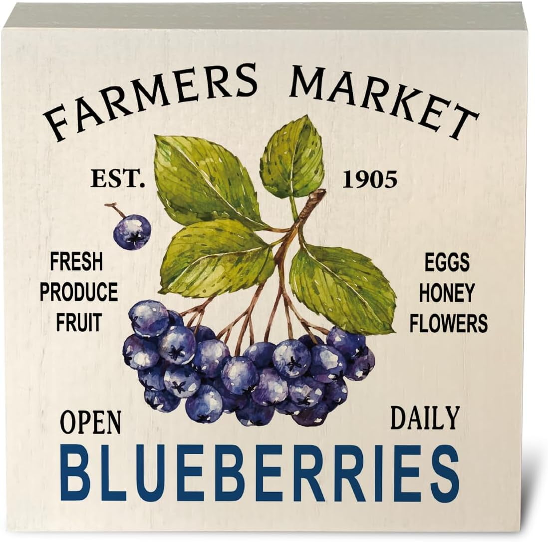 Farm Decor Blueberries Sign Decorative Desk Decor Rustic Wooden Box ...
