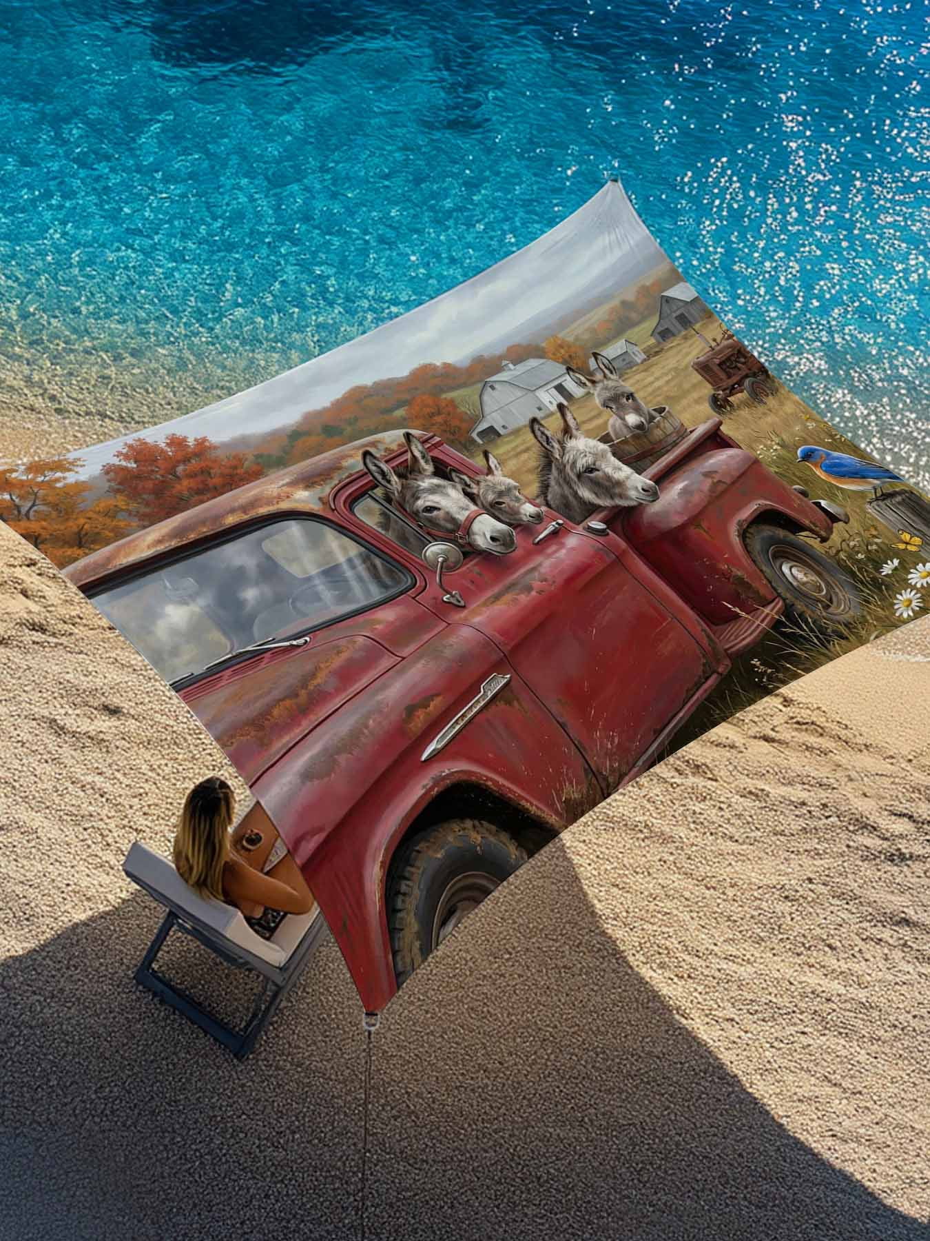 Farm Donkey Animal Sun Shade Sail 8' x 10', Vintage Red Truck Daisy ...