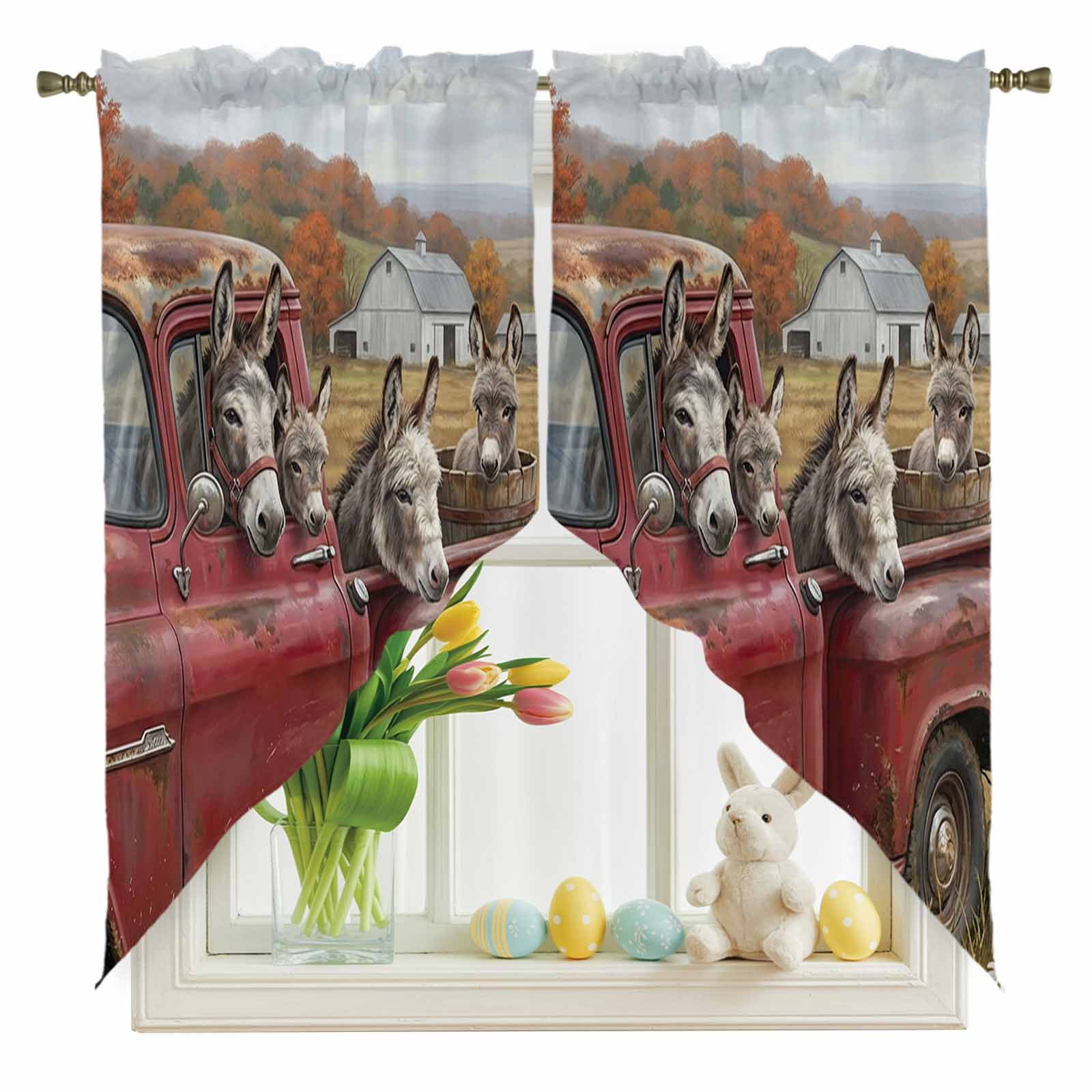 Farm Donkey Animal Swag Kitchen Curtain Valances, Vintage Red Truck ...