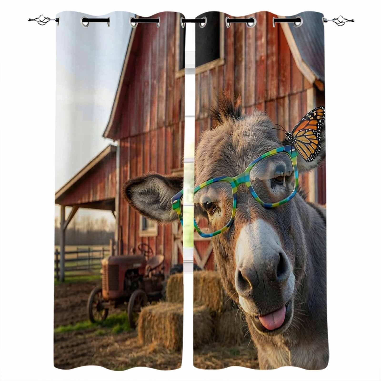 Farm Donkeys Blackout Curtains 63 Inches Long, Farmhouse Barn Funny ...