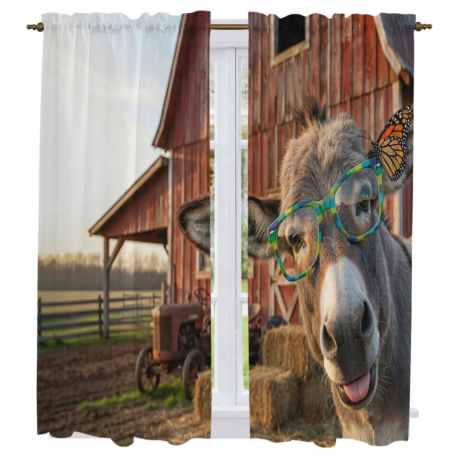 Farm Donkeys Kitchen Curtains 63 Inch Length, Farmhouse Barn Funny ...
