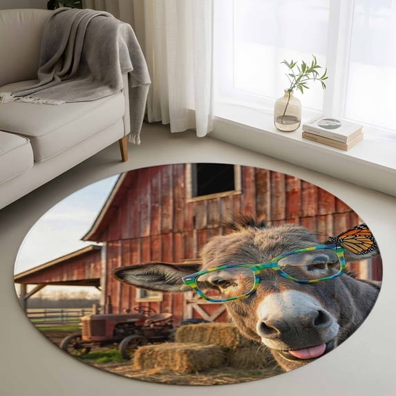 Farm Donkeys Round Area Rug 3Ft Washable Small Circle Rugs for Kitchen ...