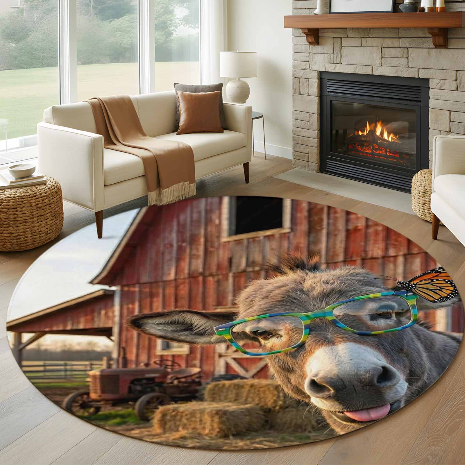 Farm Donkeys Round Area Rug 7Ft Washable Circle Rugs for Dorm Laundry ...