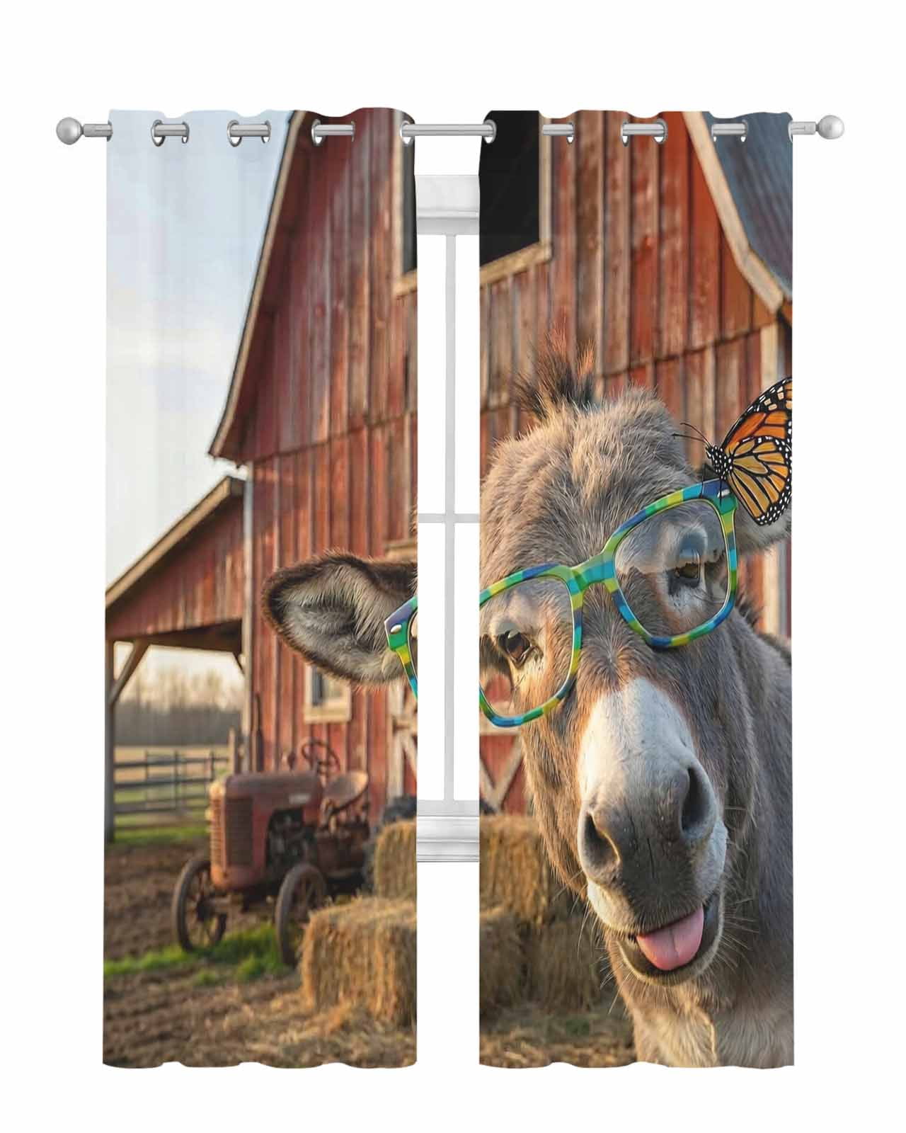 Farm Donkeys Sheer Curtains 84 Inch Length 2 Panels Set for Living Room ...