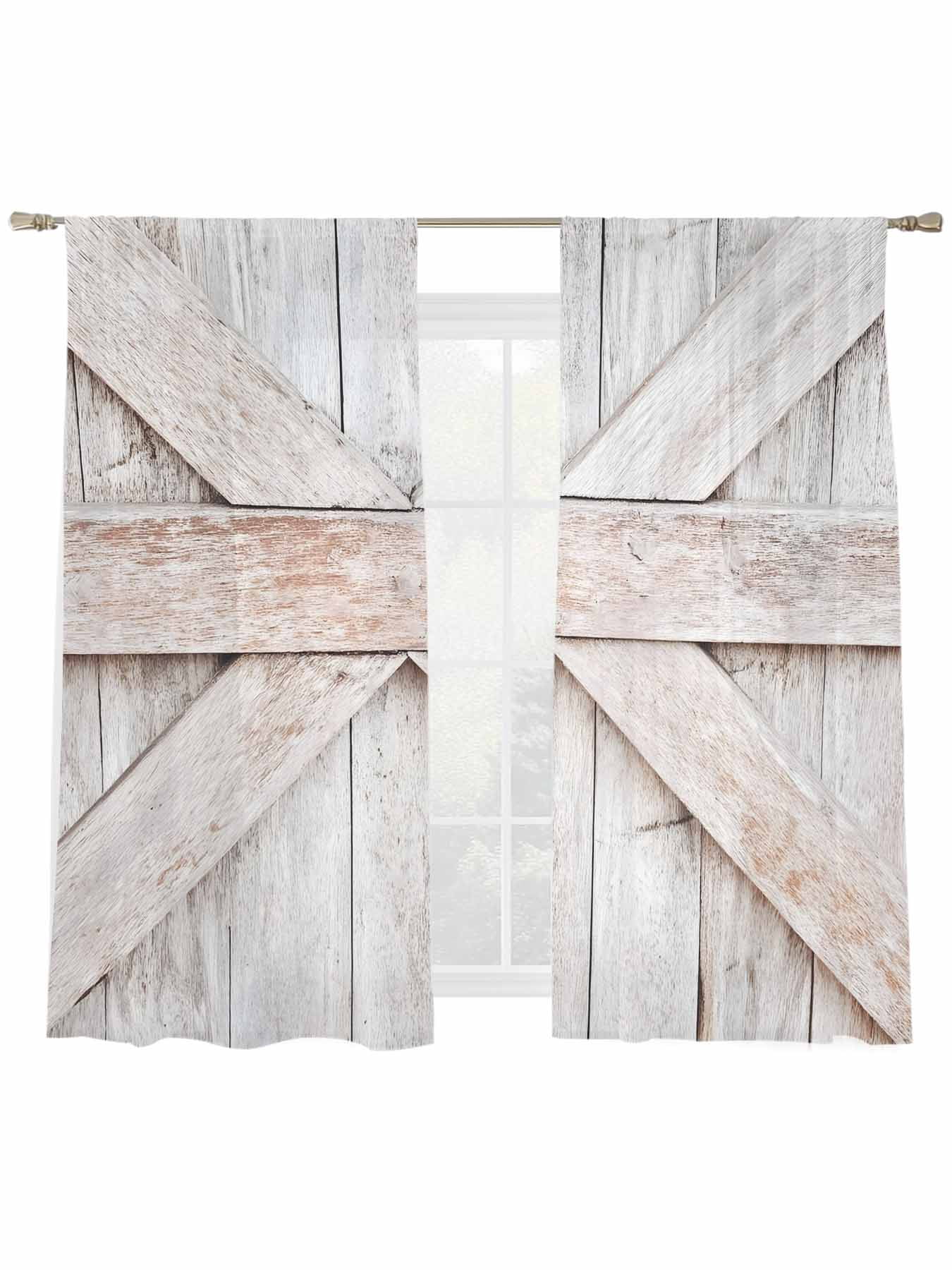 Farm Door Sheer Curtains 63 Inch Long 2 Panels, Village Beige Wood ...