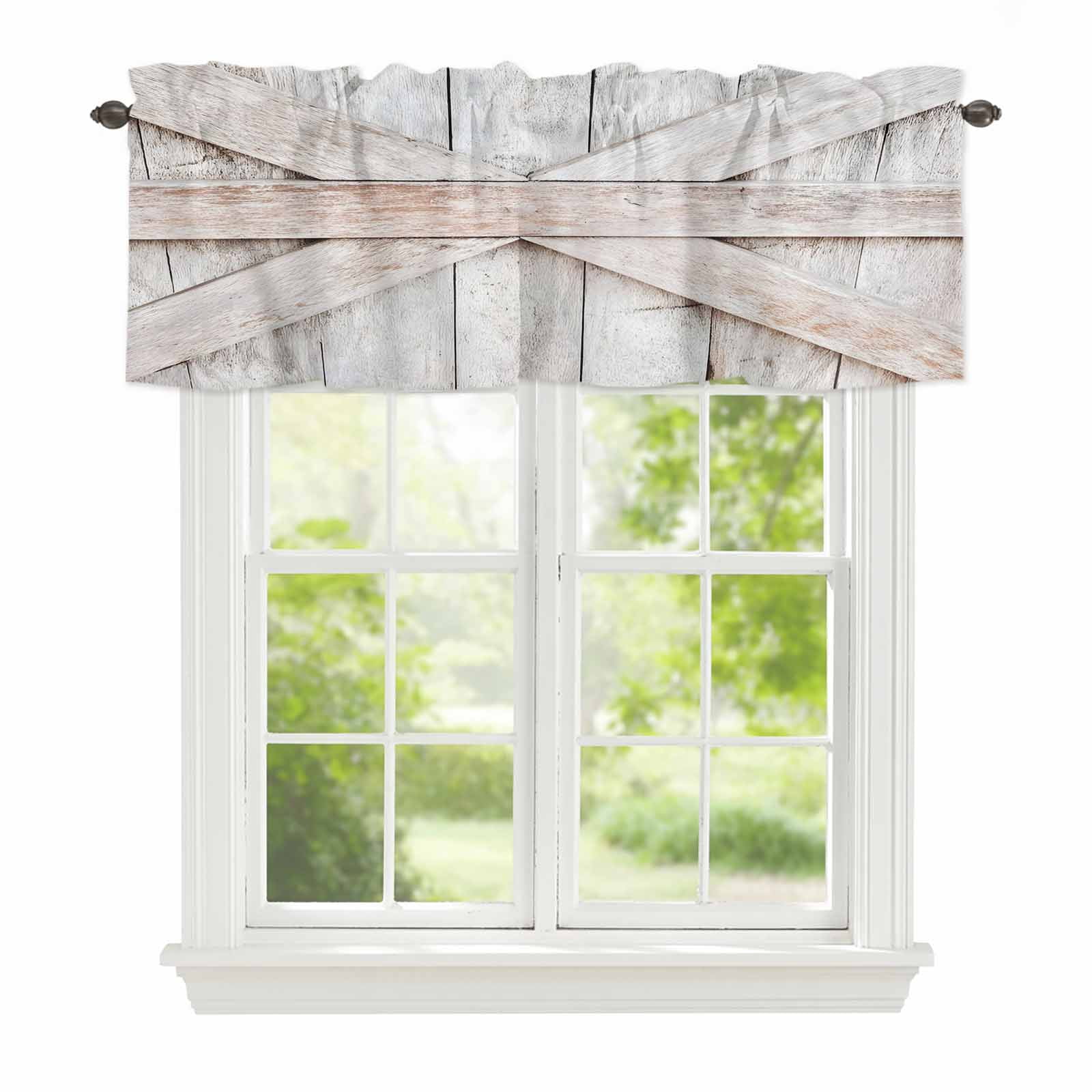 Farm Door Window Valance for Kitchen, Village Beige Wood Plank ...