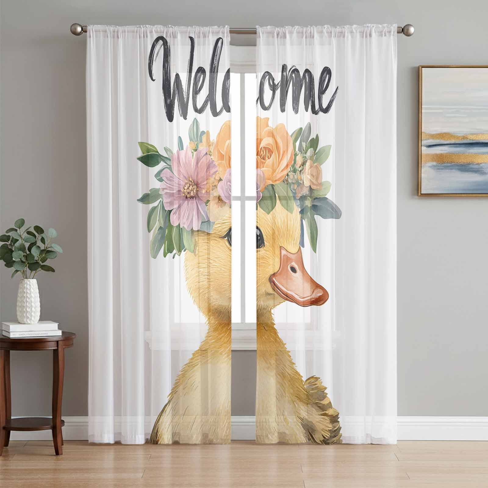 Farm Duck Flower Sheer Curtains 72 Inch Length 2 Panels Set, Wildflower ...