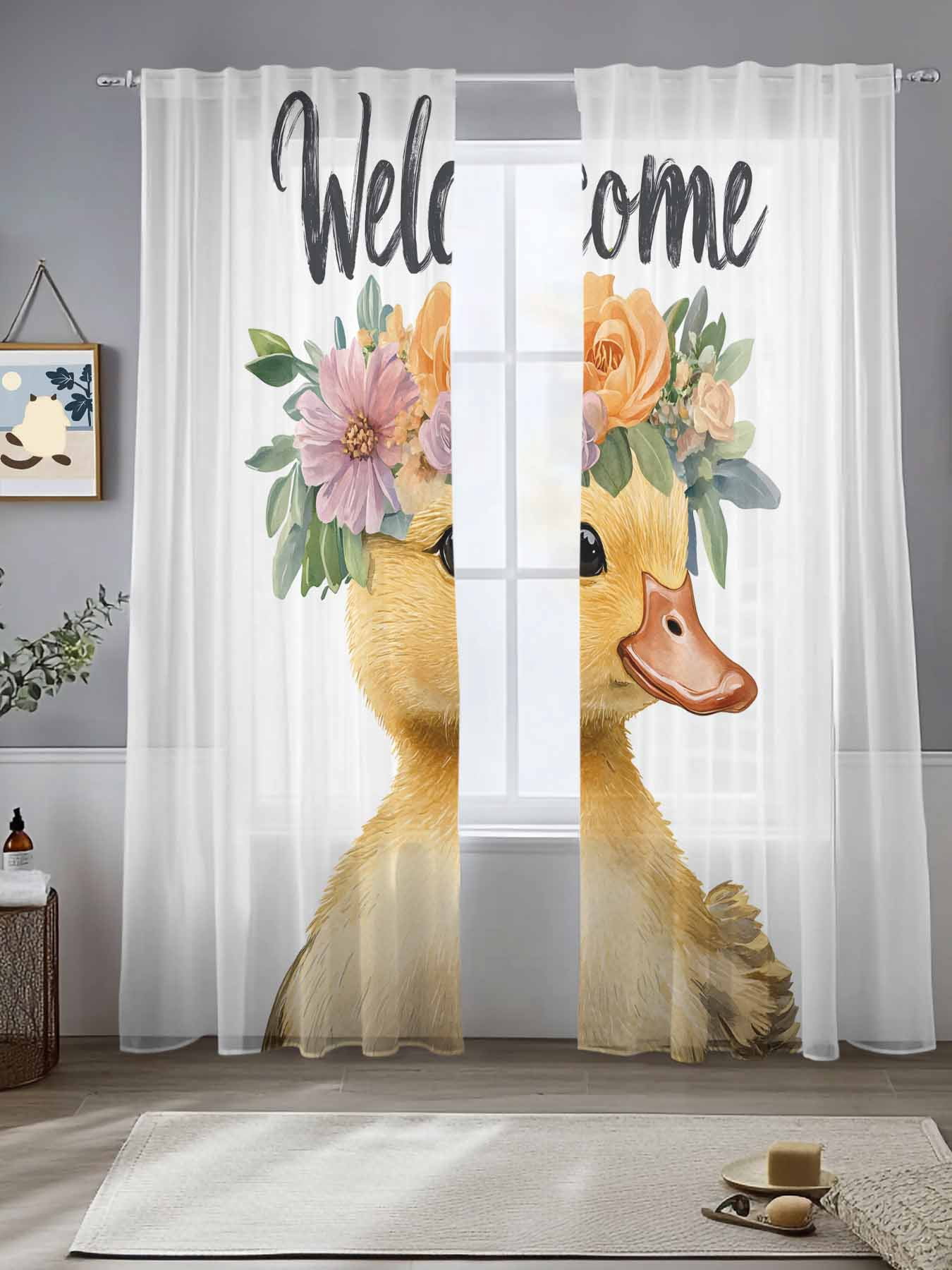 Farm Duck Flower Sheer Curtains for Living Room Bedroom Wildflower ...