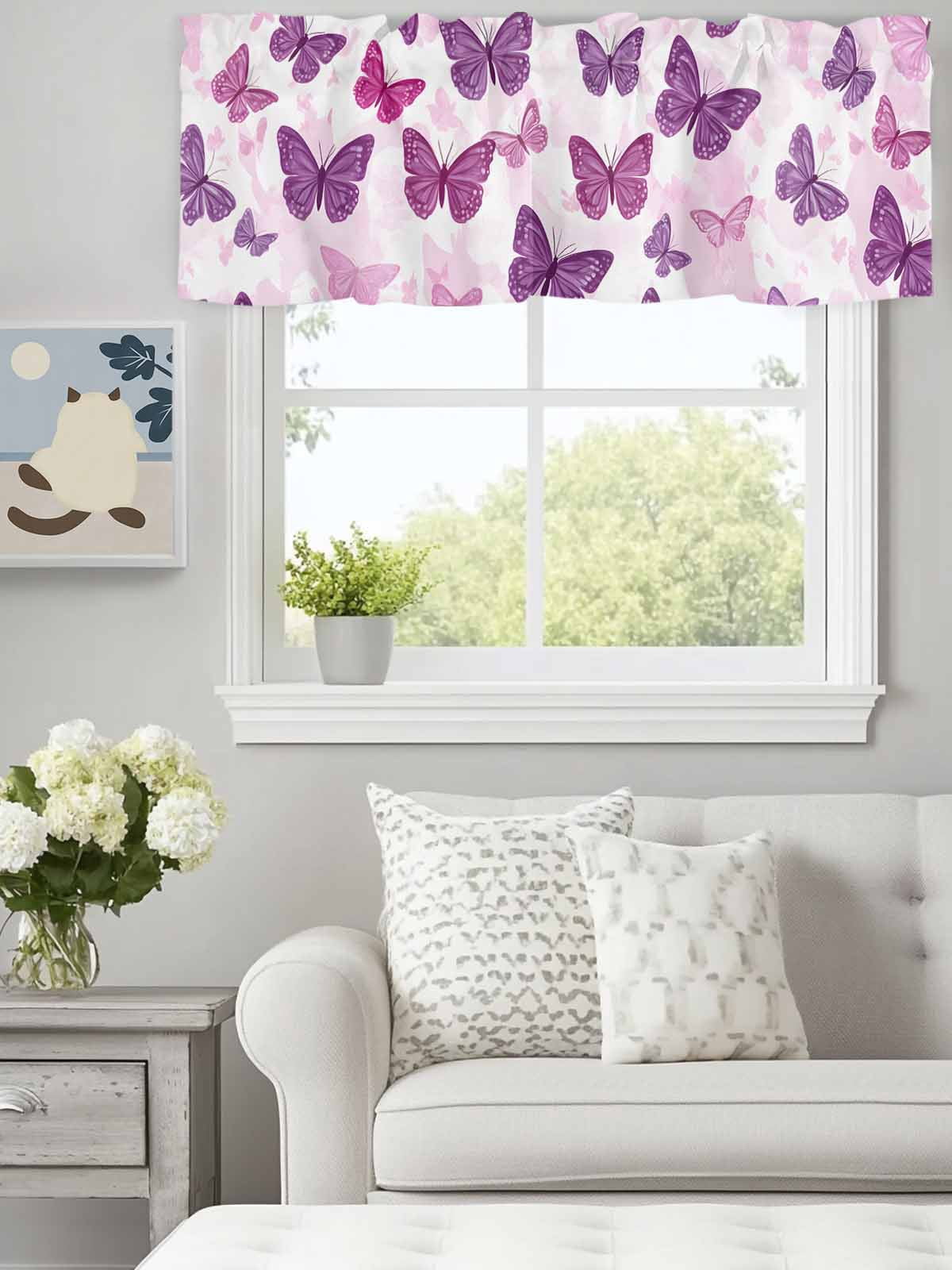 Farm Elegant Purple Butterfly Valances for Windows,Rod Pocket Valance ...